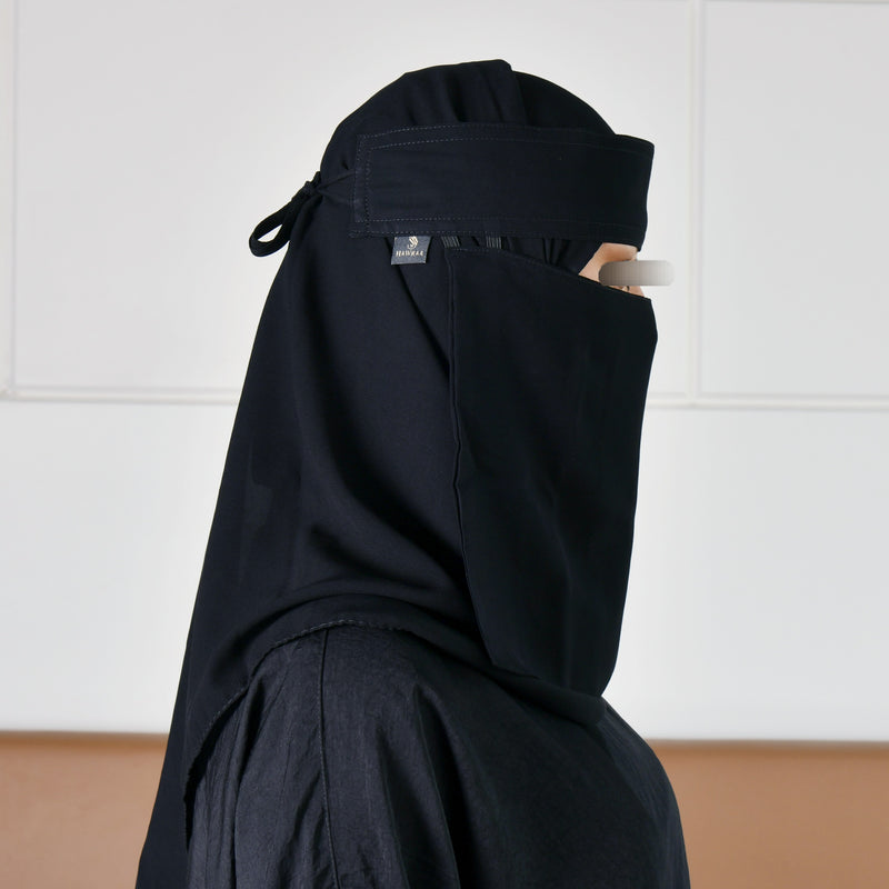Hawraa Short Niqab With Double Elastic Side – BAIT AL ABAYA